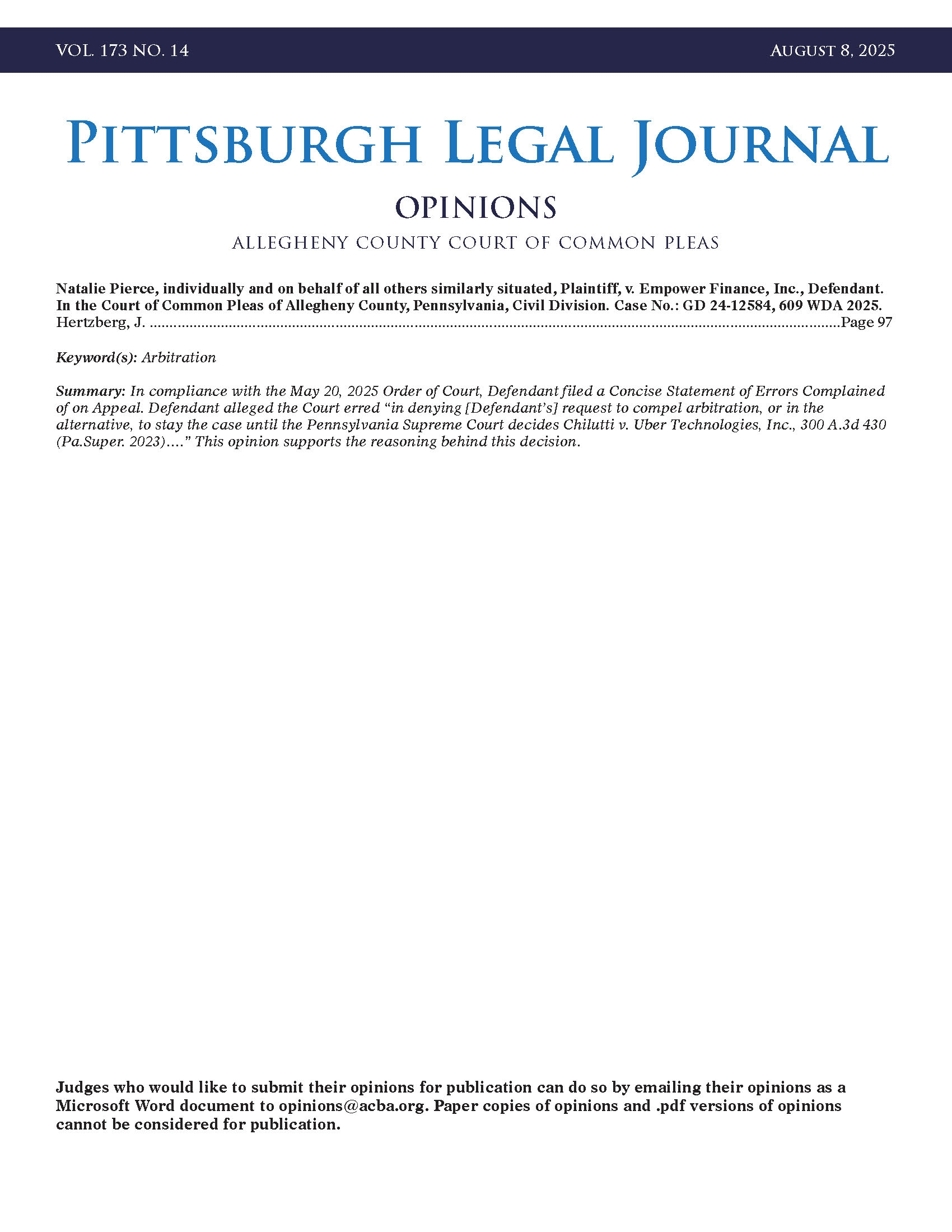 Aug. 8 Edition of PLJ Opinions